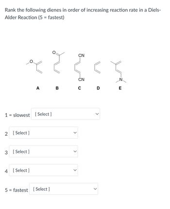Answered: Rank the following dienes in order of… | bartleby