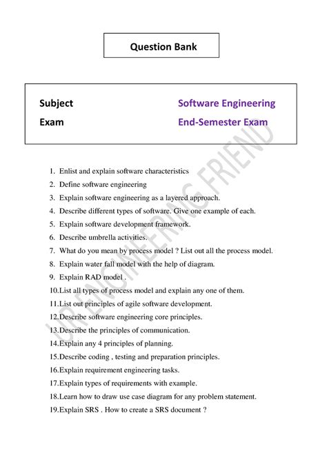 SEN Question Bank End Semester By Ur Engineering Friend Question Bank Subject Software