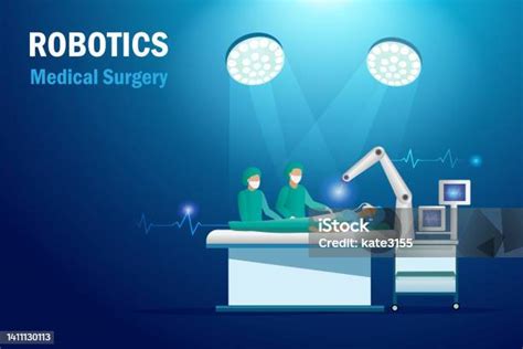 의사는 병원의 수술실에서 로봇 팔을 조작하는 환자를 사용합니다 의료 및 건강 관리 산업의 Ai 인텔리전스 소프트웨어 혁신 기술 수술실에 대한 스톡 벡터 아트 및 기타 이미지