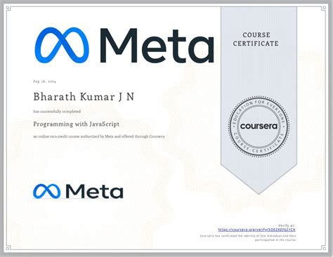 Bharath Kumar J N On Linkedin Javascript Metacertificate
