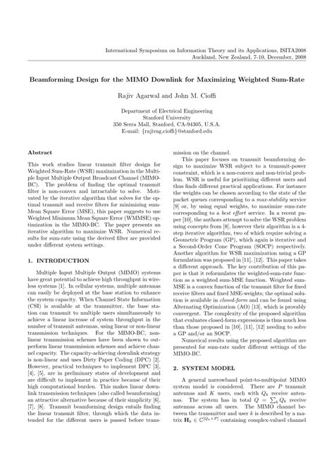 Pdf Beamforming Design For The Mimo Downlink For Maximizing Weighted