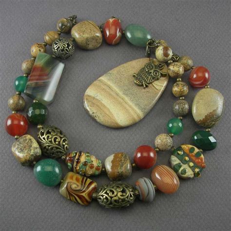 Колье бусы ручной работы Заказать Бусы с кулоном Осенний лес Арт Бижу авторские украшения