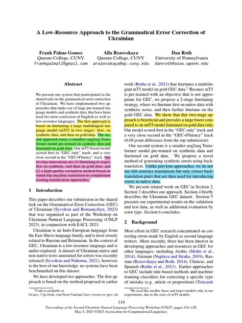 A Low Resource Approach To The Grammatical Error Correction Of Ukrainian Pdf Translations Word