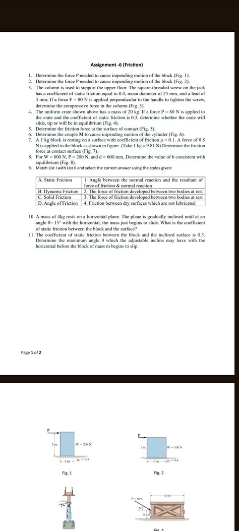 assignment 6 friction 1 determine the force p needed to cause impendi