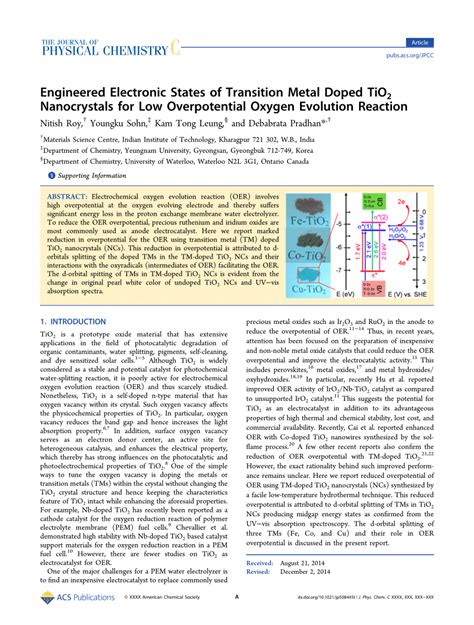 Pdf Engineered Electronic States Of Transition Metal Doped Tio2 Nanocrystals For Low