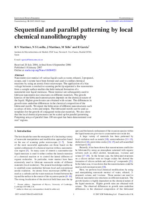 Pdf Sequential And Parallel Patterning By Local Chemical Nanolithography