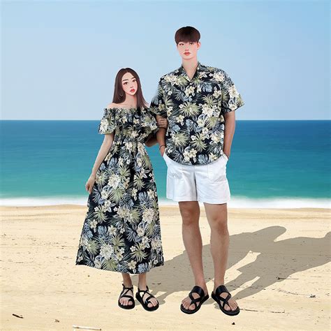 고퀄리티커플룩강추색감보장🌈 하와이안 꽃무늬 프릴 오프숄더 원피스 반팔 셔츠 남방 해변 바캉스 제주도 신혼여행 웨딩촬영 여름 휴양지 커플 시밀러룩 에이블리