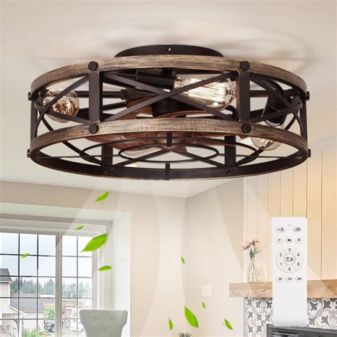 Shluce Farmhouse Flush Mount Caged Ceiling Fans With Lights 6 Speeds