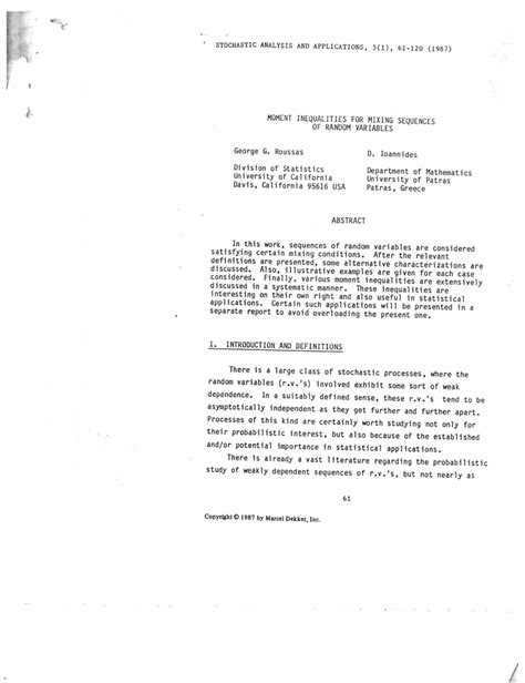 Pdf Moment Inequalities For Mixing Sequences Of Random Variables