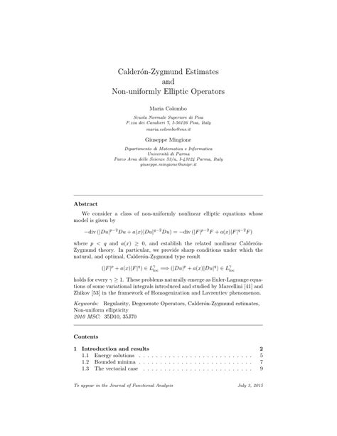 Pdf Calderón Zygmund Estimates And Non Uniformly Elliptic Operators