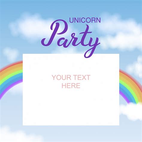 유니콘 파티 인사말 카드 프리미엄 벡터