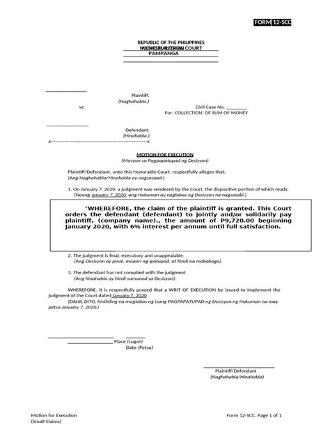 Writ Of Execution Sample Pdf Civil Procedure Civil Law Common Law