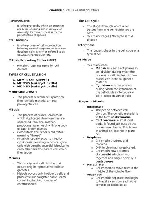 Chapter 5 Cellular Reproduction Pdf Mitosis Cell Biology