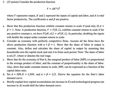 solved consider the production function where represents output