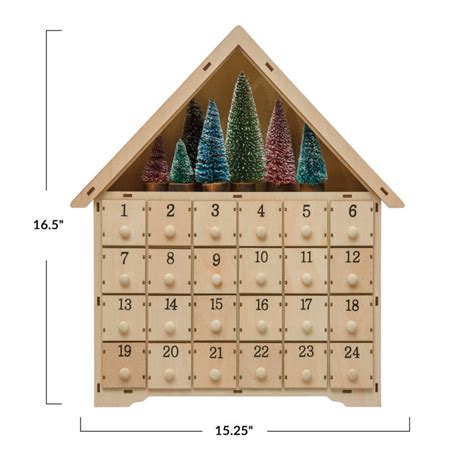 Wood House With 24 Boxes And 7 Bottle Brush Trees Advent Calendar