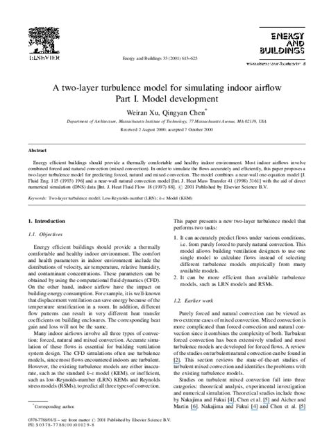Pdf A Two Layer Turbulence Model For Simulating Indoor Airflow