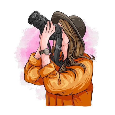 Hand Drawn Woman Taking A Photo In Colorful Style Premium Vector