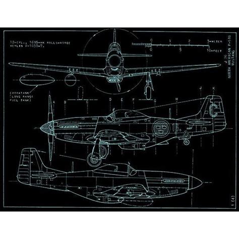 North American P 51d Mustang Blueprint Poster 13 X 19 Industrial