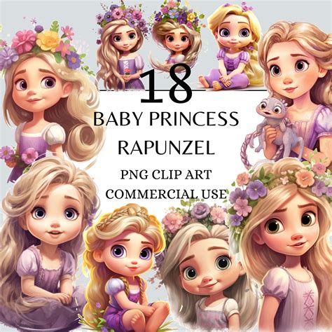 Baby Princess Rapunzel Clipart Png Full Commercial Use Watercolor Fantasy Princess Fairytale