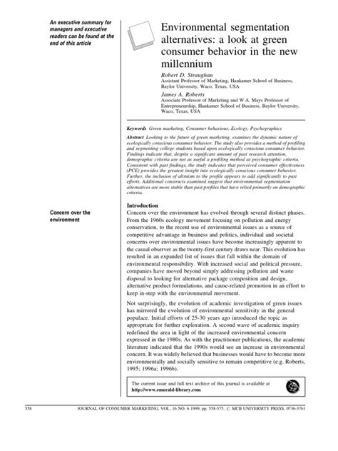 Environmental Segmentation Alternatives A Look At Green Consumer Behavior In The New Millennium