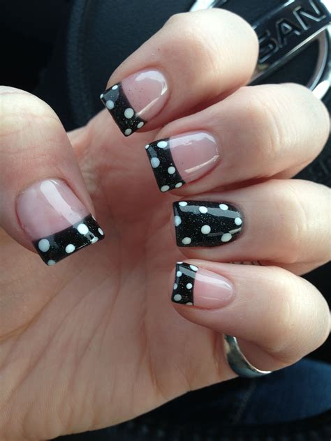 Black And White Polka Dotted French Mani Dots Nails Dot Nail