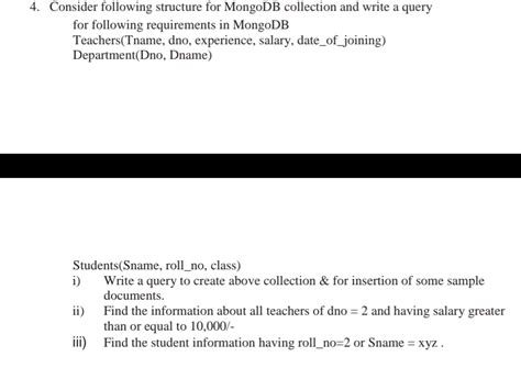 4 Consider Following Structure For Mongodb Studyx
