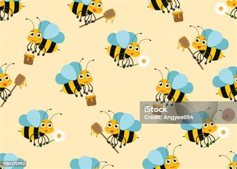 배경에 귀여운 만화 꿀벌 캐릭터 마스코트의 원활한 패턴 벡터 일러스트 0명에 대한 스톡 벡터 아트 및 기타 이미지 0명 개성 개념 검은색 Istock