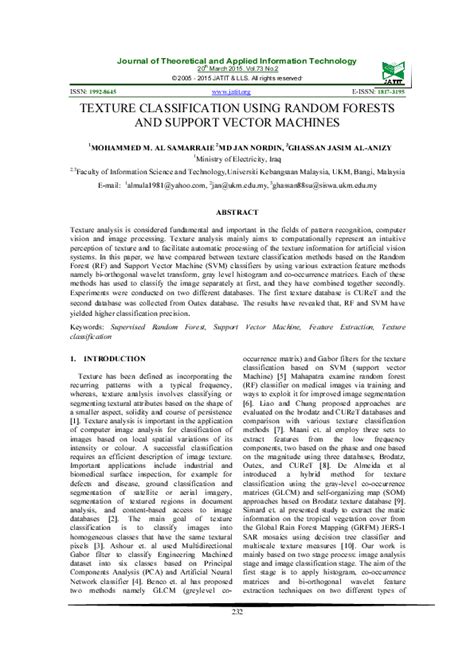 pdf texture classification using random forests and support vector