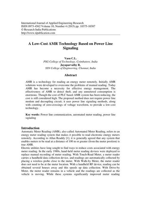 Pdf A Low Cost Amr Technology Based On Power Line Signaling