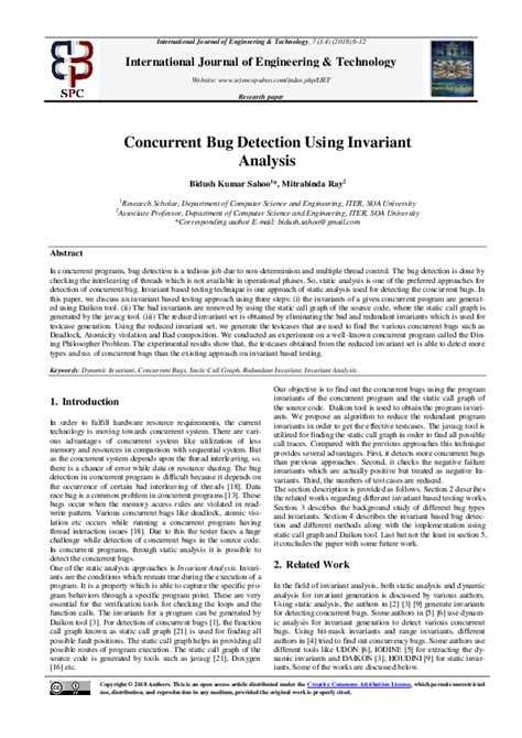 Pdf Concurrent Bug Detection Using Invariant Analysis Bidush Sahoo