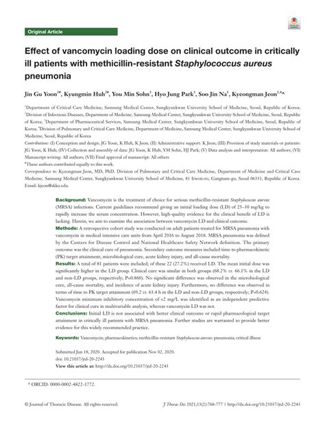 Pdf Effect Of Vancomycin Loading Dose On Clinical Outcome In