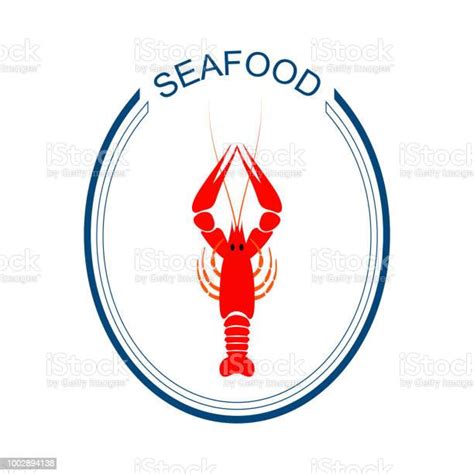 왕새우 로고입니다 레드 리버 랍스터 Langoustine 또는 흰색 배경에 고립 갑각류 요리 해산물 디자인입니다 벡터 일러스트입니다 갈고리 발톱에 대한 스톡 벡터 아트 및