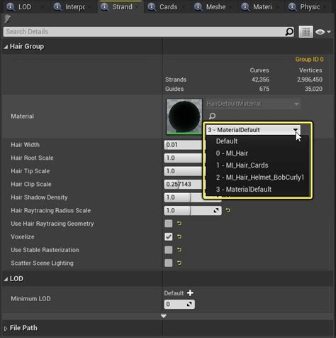 Groom Asset Editor User Guide Unreal Engine Documentation