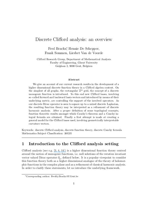 Pdf Discrete Clifford Analysis An Overview