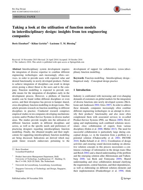 PDF Taking A Look At The Utilisation Of Function Models In Interdisciplinary Design Insights
