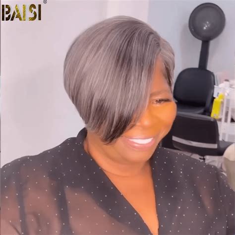 baisi short silver grey side part partial topper not a wig baisi hair