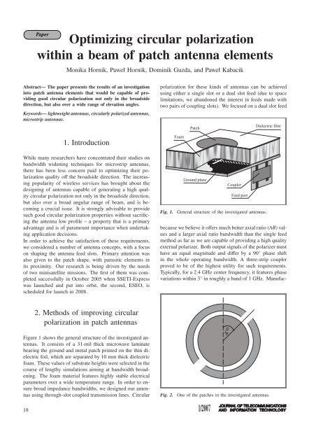 Optimizing Circular Polarization Within A Beam Of Patch Antenna
