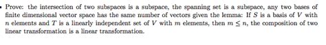 Solved Prove The Intersection Of Two Subspaces Is A Chegg