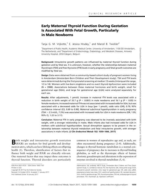 Pdf Early Maternal Thyroid Function During Gestation Is Associated