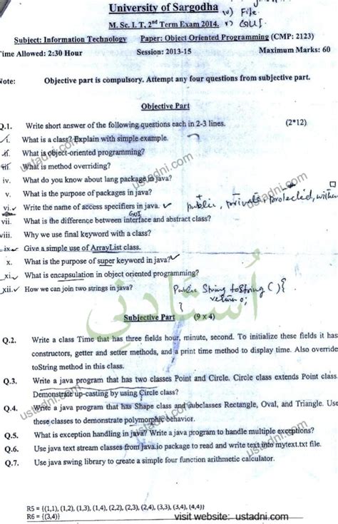 Object Oriented Programming Msc It 2014 Paper 2 Uos Past Papers Notes And Help For Any