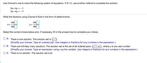 Solved Use Cramers Rule To Solve The Following System Of
