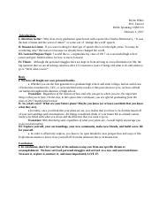 Toast Speech Outline Brynn White Prof Fazioni Public Speaking COM February