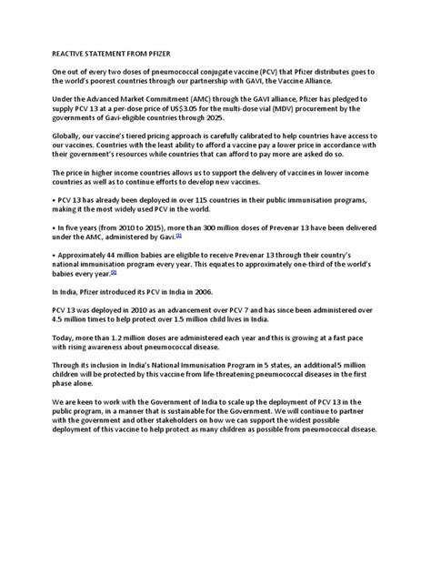 Reactive Statement From Pfizer Pdf