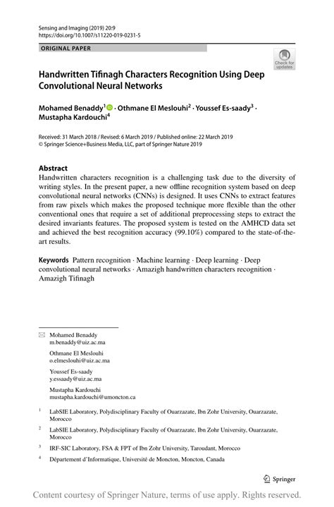 Handwritten Tifinagh Characters Recognition Using Deep Convolutional Neural Networks | Request PDF