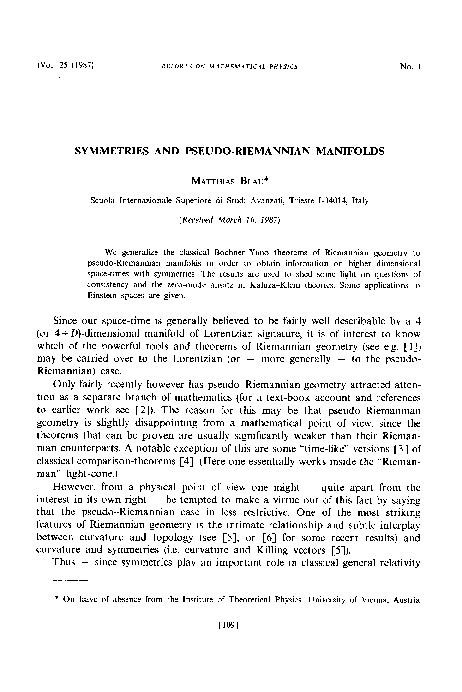 Pdf Symmetries And Pseudo Riemannian Manifolds