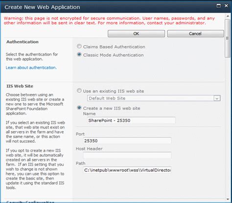 Sharepoint Creating Web Application