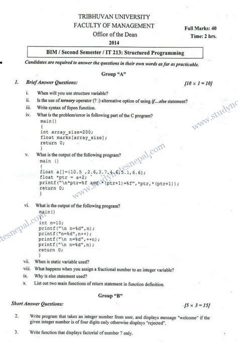IT Structured Programming Questions Bank STUDY NOTES NEPAL