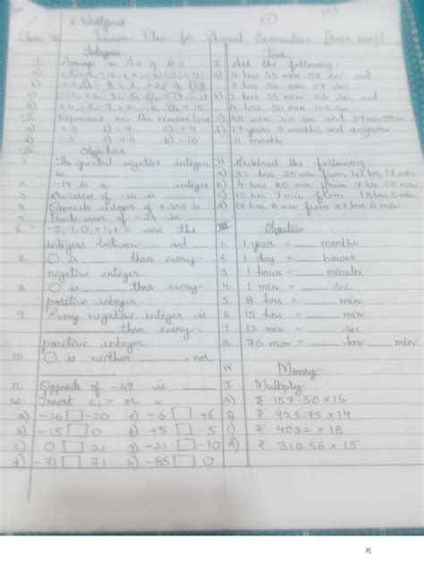 Maths Revision Sheet Pdf