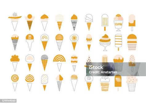 귀여운 아이스크림 세트 빈티지 카페 스타일입니다 추상 기하학적 모양입니다 현대 미술 벡터 절연 그림입니다 아이스크림에 대한 스톡 벡터 아트 및 기타 이미지 Istock