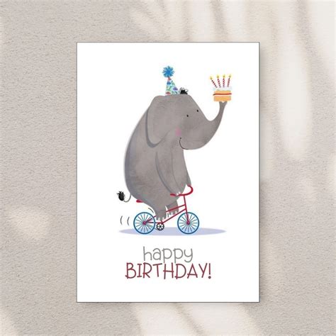 Funny Elephant Birthday Card Birthday T Card Humor Unique Card